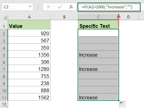 Show specific text based on value in Excel