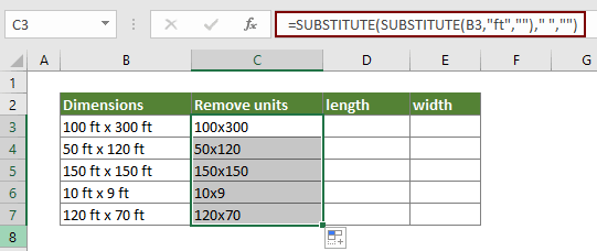 Split dimensions into two parts in Excel