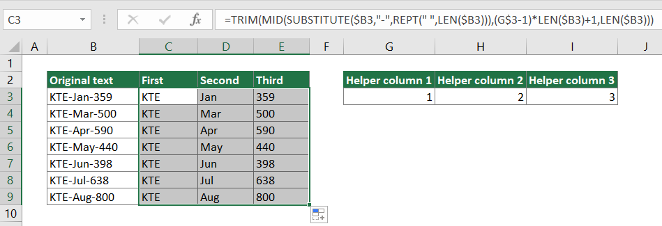 Split text with delimiter in a cell in Excel
