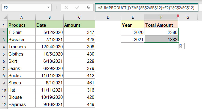 Sum Values By Year In Excel