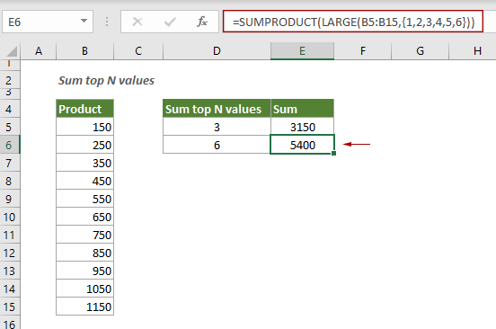 Excel에서 기준이 있는 상위 N개 값 또는 상위 N개 값 합계