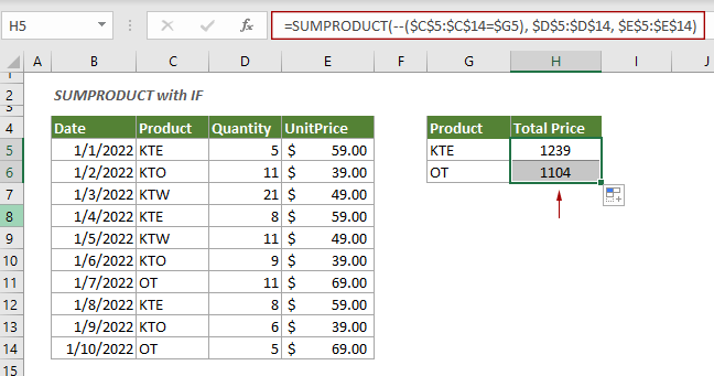 Verwenden Sie SUMPRODUCT Mit IF Funktion In Excel