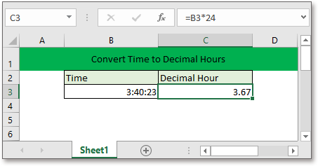 Fórmula do Excel: converter tempo em horas decimais