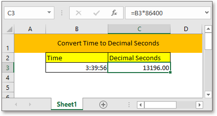 Fórmula de Excel: convertir el tiempo en segundos decimales