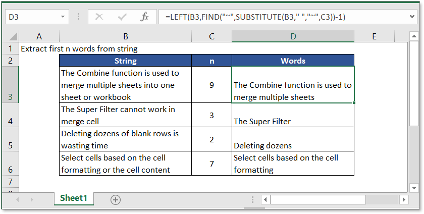 Excel formula: Trim text to n words