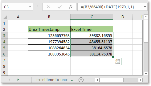 Excel Formula: Convert Excel Time to Unix Timestamp or vice inverse