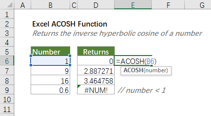 Excel ACOSH Function
