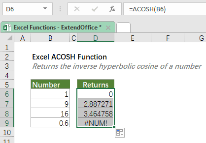 Función ACOSH de Excel