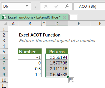 Excel ACOT Function