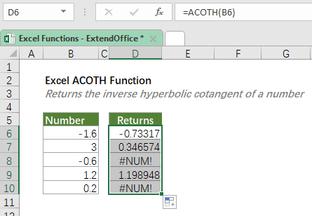 Excel ACOTH Function