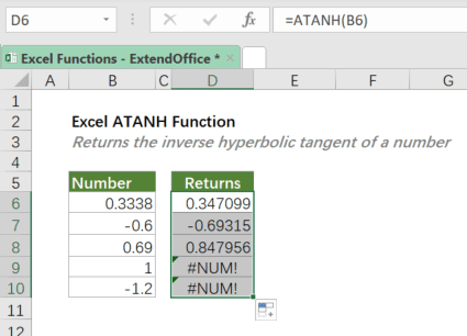Excel ATANH Function