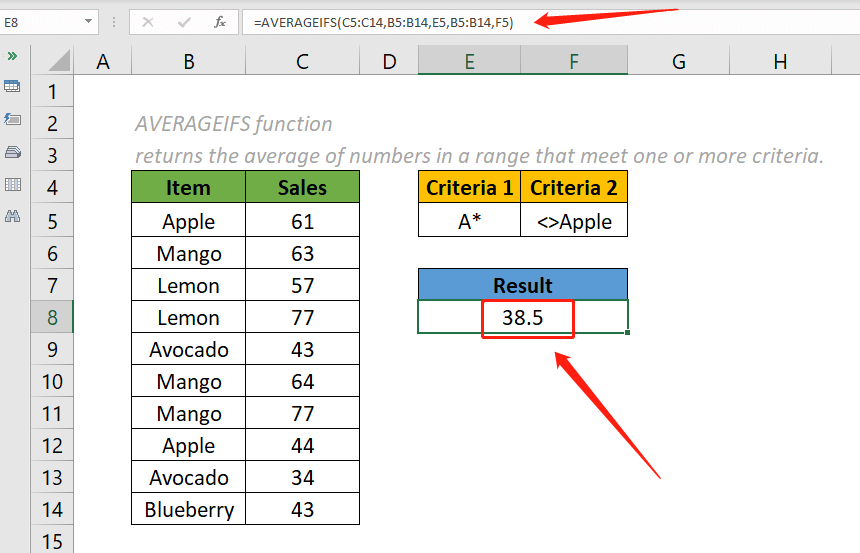 Excel AVERAGEIFS Function