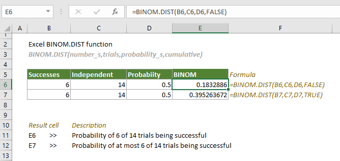 Excel BINOM.DIST 函数