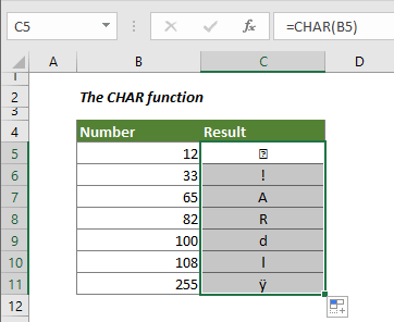 ¿Cómo usar la función CHAR en Excel?