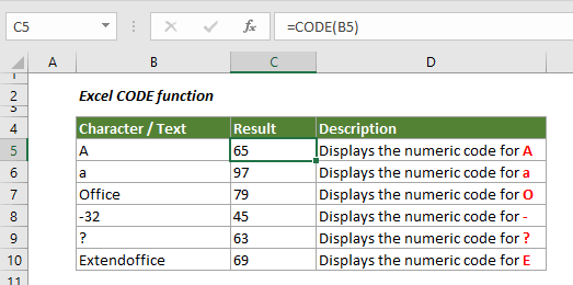 How to use the CODE function in Excel?