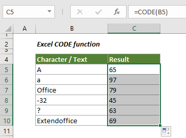How to use the CODE function in Excel?