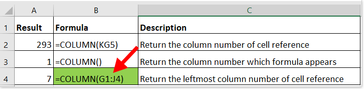 How to use Excel COLUMN function
