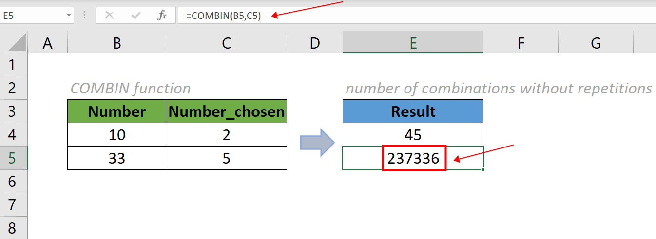 Excel COMBIN Function
