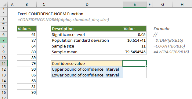 Excel CONFIDENCE.NORM 函数