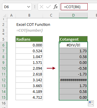Excel COT function