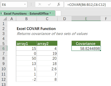Excel COVAR Function