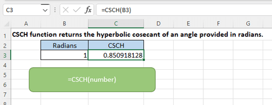 How to use the Excel CSCH function