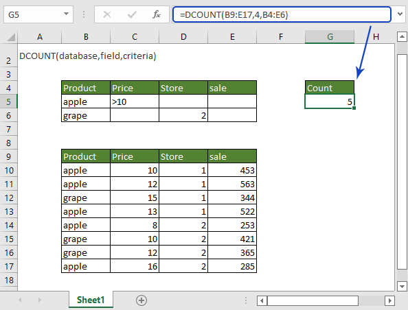 How to use DCOUNT function
