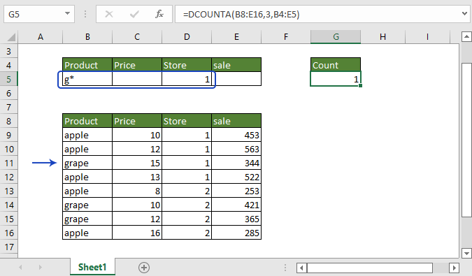 How to use DCOUNTA Function