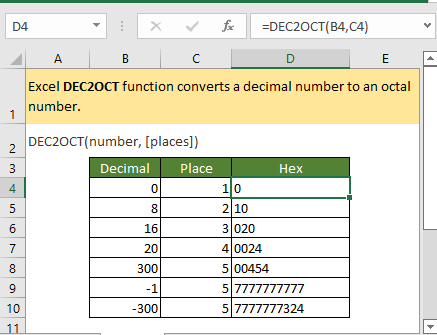 How to use the Excel DEC2OCT function