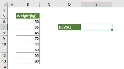 Excel DEVSQ function