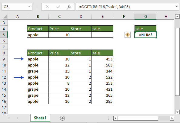 如何使用 Excel DGET 函數