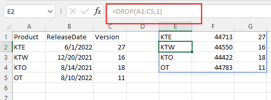 How to use the Excel DROP function