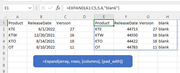 How to use the Excel EXPAND function