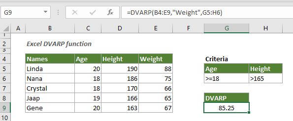 ¿Cómo usar la función DVARP en Excel?