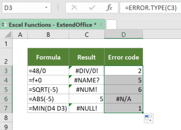 Fonction Excel ERREUR.TYPE