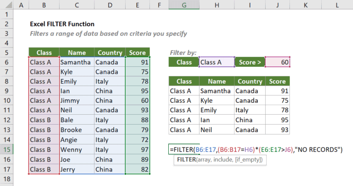 Excel FILTER Function