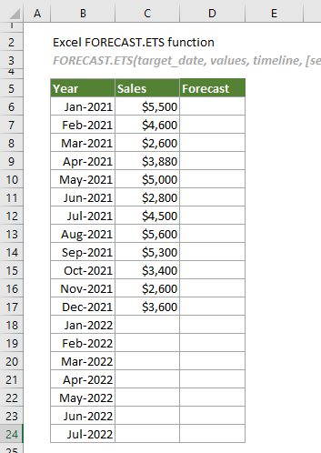 Excel FORECAST.ETS function