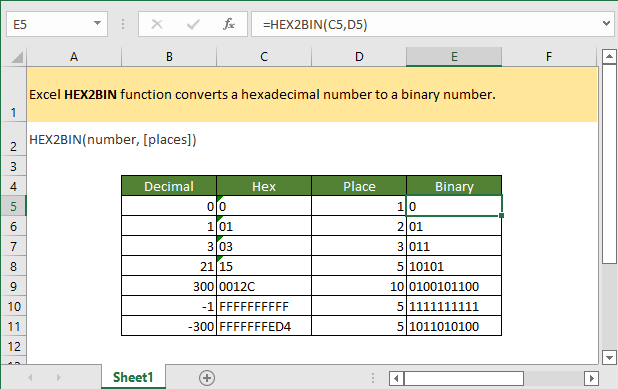 How to use the Excel HEX2BIN function