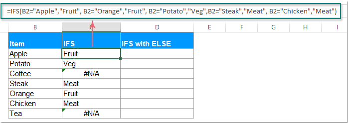 Excel Ifs function
