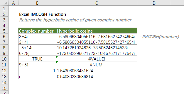 Excel IMCOSH Function