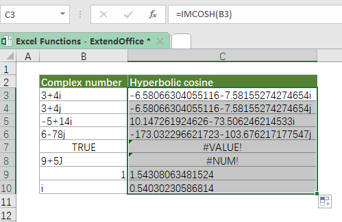 Excel IMCOSH Function