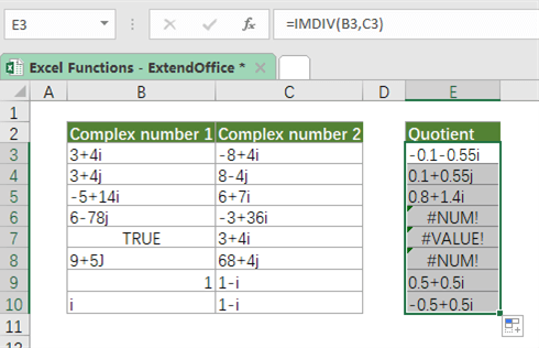 Excel IMDIV Function