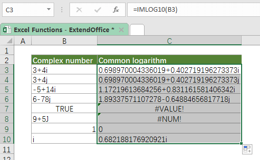 Excel IMLOG10 Function