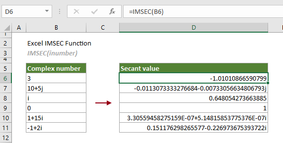 Excel IMSEC function