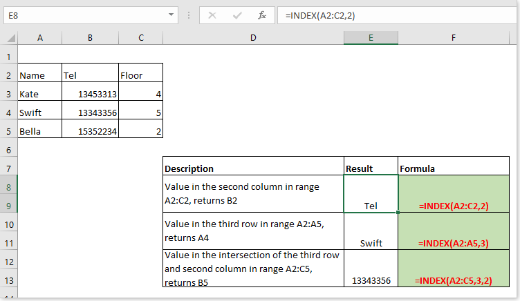 How to use Excel INDEX function