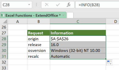 Excel INFO Function