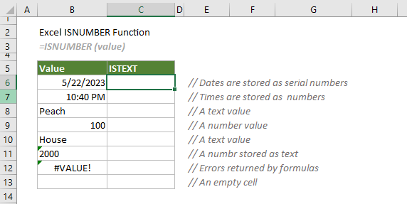 Excel ISNUMBER function