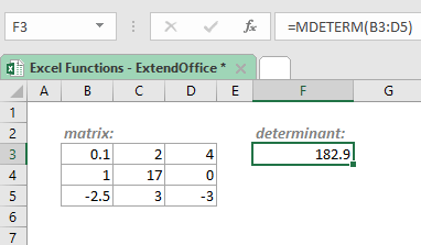 Excel MDETERM Function