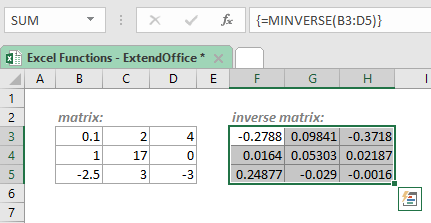 Excel MINVERSE Function