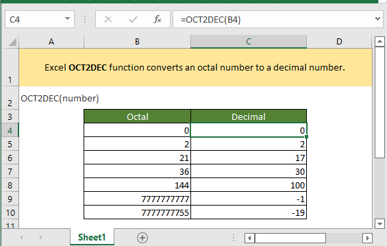 How to use the Excel OCT2DEC function